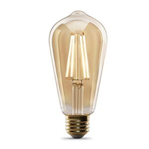 feit electric vintage exposed filament amber glass led st19 with a medium e26 base light bulb - 60w equivalent - 10 year life - 400 lumen - 2100k soft white - dimmable | original vintage