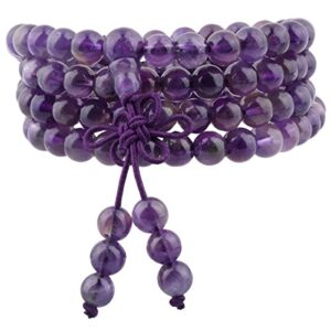 tumbeelluwa 6mm stone beads bracelet for women and men, 108 mala prayer beads necklace for unisex elastic, amethyst