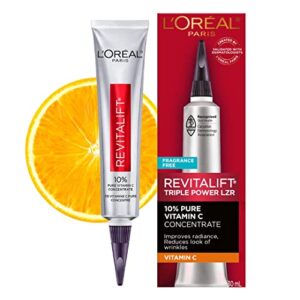 l'oreal paris revitalift 10% pure vitamin c face serum, brighter skin, reduced wrinkles, fragrance free 1 0z.