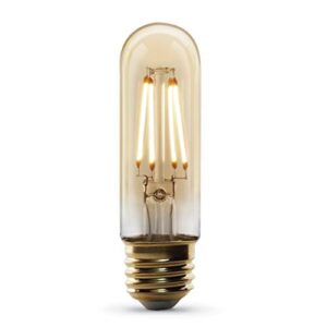 feit electric vintage exposed filament amber glass led t10 with a medium e26 base light bulb - 40w equivalent - 10 year life - 300 lumen - 2100k soft white - dimmable | original vintage