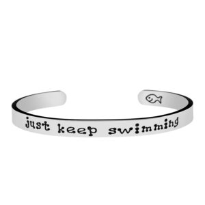 jvvsci just keep swimming cuff bracelet - motivational inspirational message jewelry, courage, don't give up, move on, sisters best friend bff encouragement gift