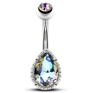 oufer 14g surgical steer belly button rings tear drop cz gem navel rings belly jewelry