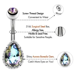 OUFER 14G Surgical Steer Belly Button Rings Tear Drop CZ Gem Navel Rings Belly Jewelry