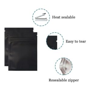 FERENLI 100 Pcs Mylar Zipper Lock Food Storage Bag Matte Aluminum Foil Airtight Bag with Front Window Plastic Packaging Pouch for Zip Flat Heat Seal Lock (8.5x13cm (3.3x5.1 inch), Black)