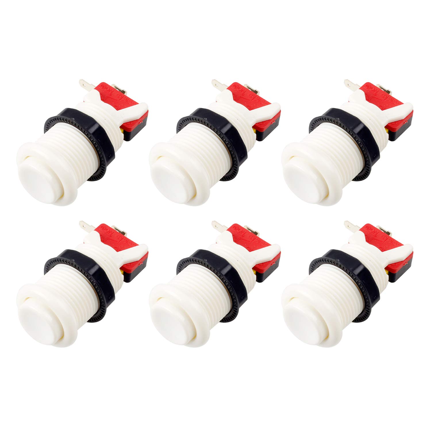 EG STARTS 6X American Style Standard Arcade Buttons Switchable Happ Type 30mm Push Button 3/16" Terminal for Jamma Mame Kit Parts (White)