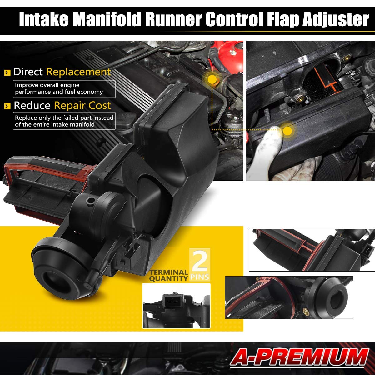 A-Premium Air Intake Manifold Flap Adjuster Runner [fits 6Cy 3.0L 2.5L, M56 M54] Compatible with BMW [3,5 Series E46 E39] 325i, 325Ci, 330i, 330Ci, 330xi, 530i & Z3, Z4 [E85], X3[E83], X5[E53] 01-06