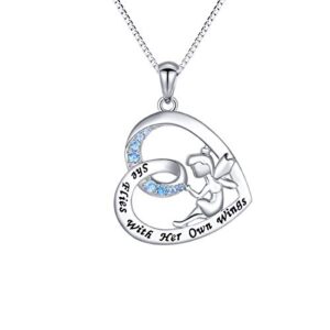 daochong s925 sterling silver fairy with angel wings engraved inspirational she flies with her own wings pendant necklace for princess girls women