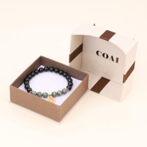 COAI Hamsa Hand Jewelry Black Tourmaline Zebra Jasper Stone Bracelet