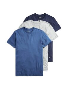 polo ralph lauren mens classic fit w/wicking 3-pack crews undershirt, andover heather/bali blue/cruise navy, large us