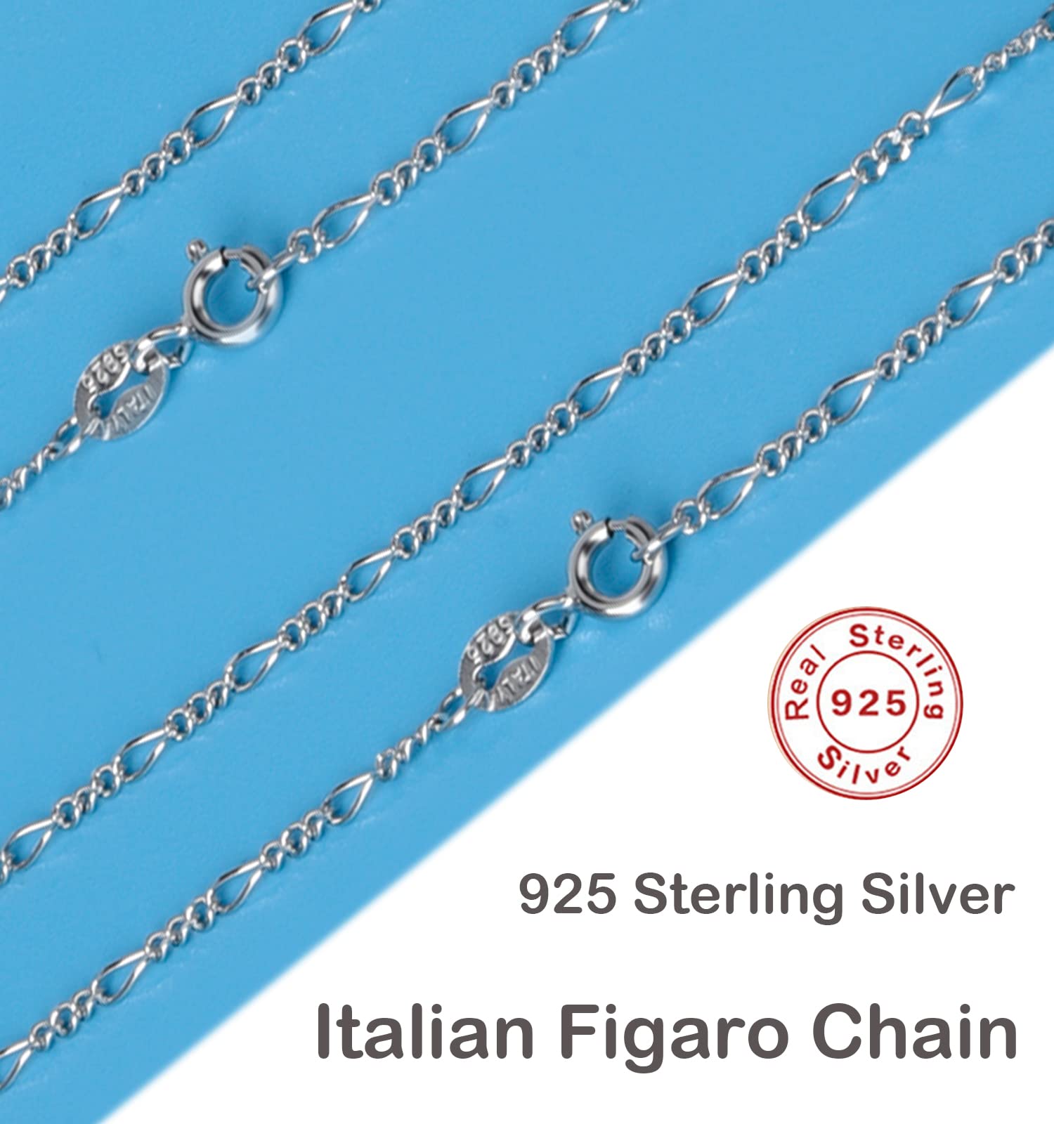 SILBERTALE 1.5mm Thin 925 Sterling Silver Italian Figaro Chain Necklace 14 inch