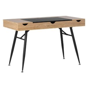 calico designs nook modern desk with multi soft-close storage compartments, black graphite/ashwood