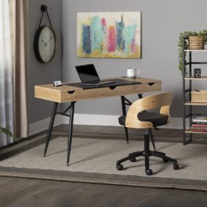 Calico Designs Nook Modern Desk with Multi Soft-Close Storage Compartments, Black Graphite/Ashwood