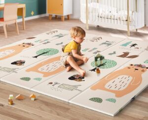 uanlauo foldable baby play mat, extra large waterproof activity playmats for babies,toddlers, infants, play & tummy time, foam baby mat for floor with travel bag