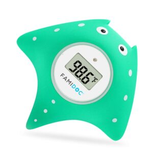 baby bath thermometer with room thermometer - famidoc fdth-v0-22 new upgraded sensor technology for baby health bath tub thermometer floating toy thermometer (blue)