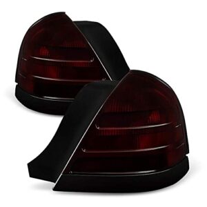 acanii - for red smoke 1999-2011 ford crown victoria w/ 2 bulb socket tail lights brake lamps