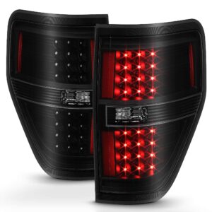 acanii - for 2009-2014 ford f150 pickup truck black housing smoked lens led tail lights brake lamps assembly left+right