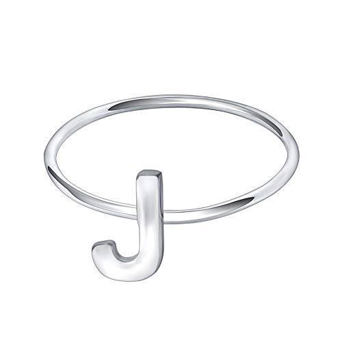 AOEDEJ 925 Sterling Silver Stackable Initial Letter Rings Capital Letter Ring Charm Initial Band for women (J, 6)