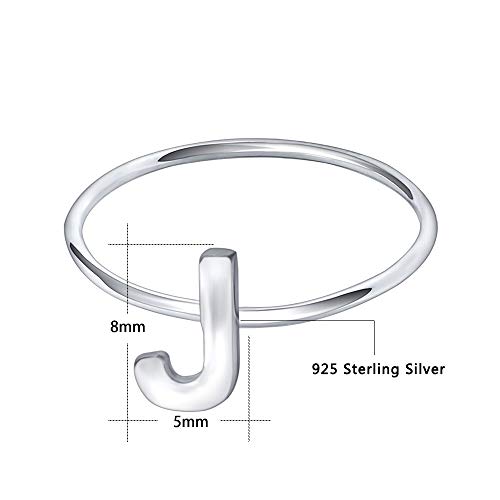 AOEDEJ 925 Sterling Silver Stackable Initial Letter Rings Capital Letter Ring Charm Initial Band for women (J, 6)