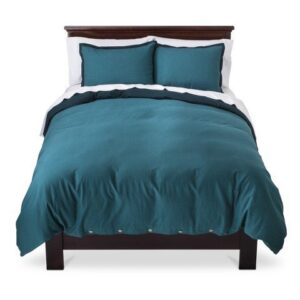 threshold full/queen washed linen duvet set (3-piece with shams) (teal)