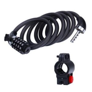 bike lock cable 4 ft, self coiling cable with mounting bracket, 4 feet x 1/2 inch