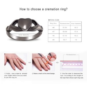 Minicremation Cremation Ring for Ashes Golden Memorial Keepsake for Ashes Urn Ring Ashes Holder Locket (Black, 6)