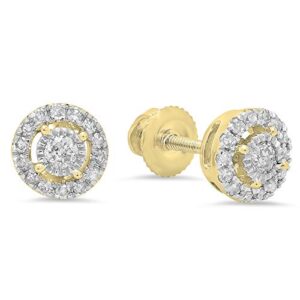 dazzlingrock collection 0.20 carat (ctw) 10k round white diamond ladies cluster style stud earrings 1/5 ct, yellow gold