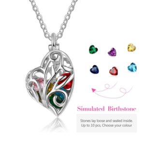 Lam Hub Fong Personalized Locket Necklace for Women with Birthstones Mothers Daughter Necklace for Mom Custom Promise Necklace for BFF Best Friends Friendship Necklace Gifts (Silver)