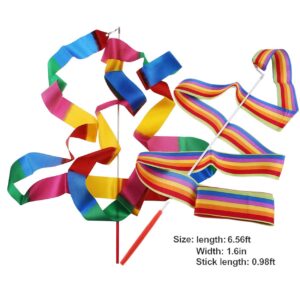 Dance Ribbons Rainbow Streamers Rhythmic Gymnastics Ribbon Baton Twirling Wands on Sticks 2pc for Kids Artistic Dancing