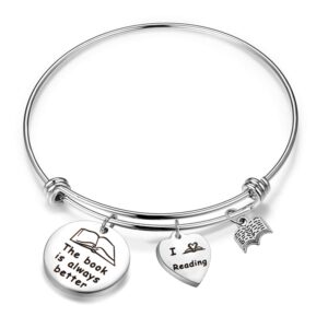 book lover bracelet literary jewelry the book is always better i love reading charm bangle writers author student librarian gift (book lover bracelet)