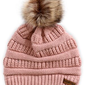 Brook + Bay - Beanie Hats for Women, Pom Pom Hat Soft Chunky Knit Beanie for Cold Weather, Stocking Cap for Women Winter Hats Pink