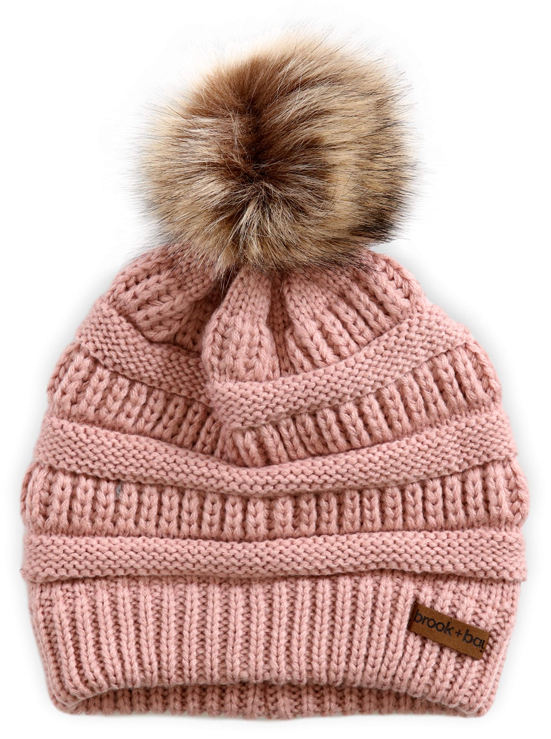 Brook + Bay - Beanie Hats for Women, Pom Pom Hat Soft Chunky Knit Beanie for Cold Weather, Stocking Cap for Women Winter Hats Pink