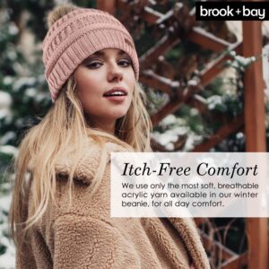 Brook + Bay - Beanie Hats for Women, Pom Pom Hat Soft Chunky Knit Beanie for Cold Weather, Stocking Cap for Women Winter Hats Pink