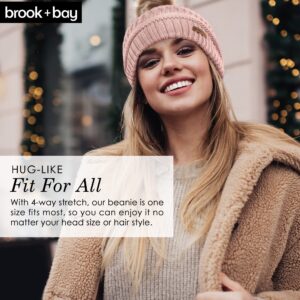 Brook + Bay - Beanie Hats for Women, Pom Pom Hat Soft Chunky Knit Beanie for Cold Weather, Stocking Cap for Women Winter Hats Pink