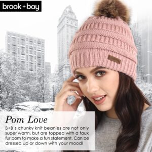 Brook + Bay - Beanie Hats for Women, Pom Pom Hat Soft Chunky Knit Beanie for Cold Weather, Stocking Cap for Women Winter Hats Pink