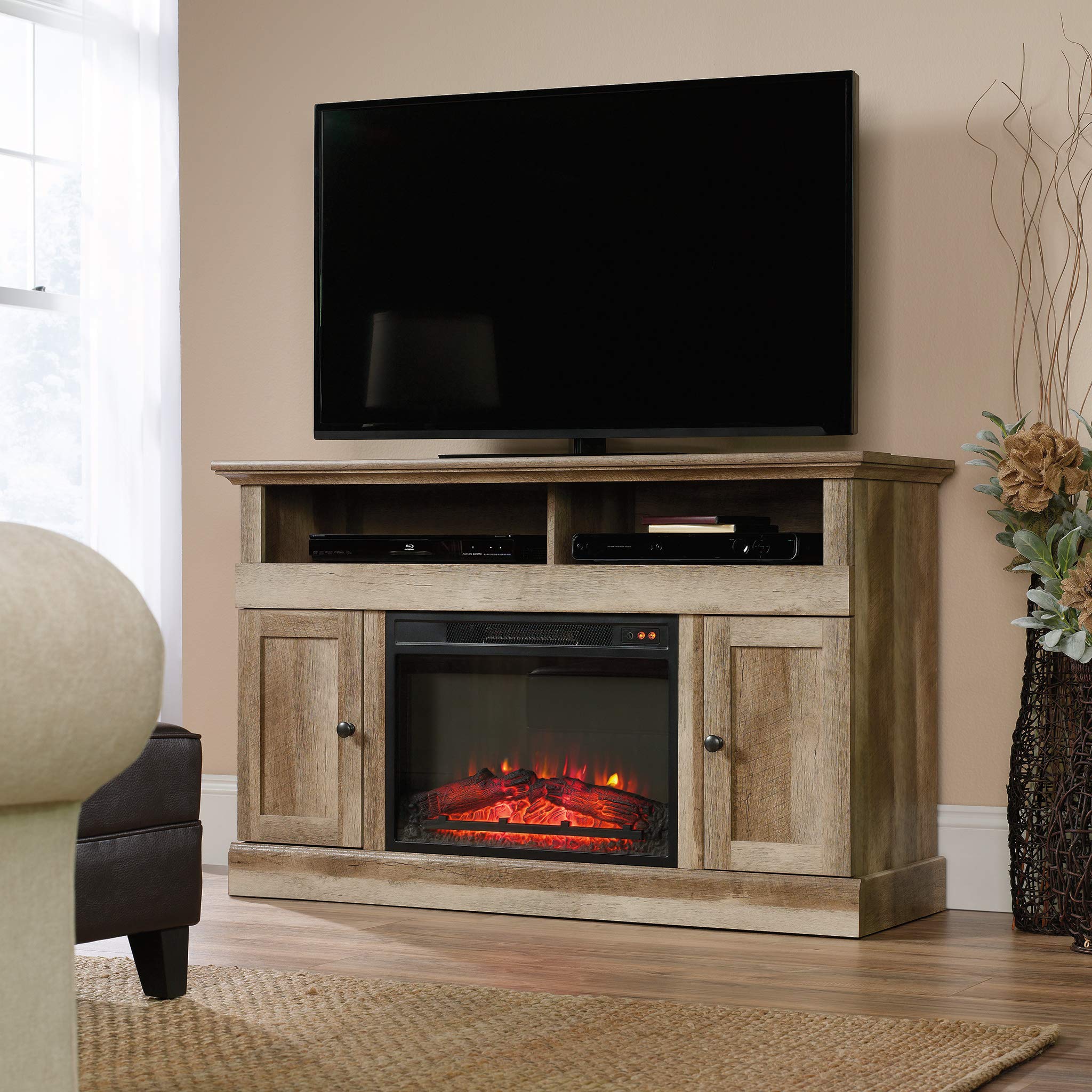 Sauder Cannery Bridge Media Fireplace, for TVs up to 60", Lintel Oak finish