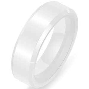 jude jewelers brushed 6mm ceramic classical simple plain wedding band ring (white 6mm, 9)