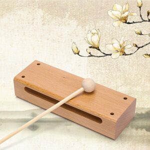 Wood Block Musical Instrument with Mallet Solid Hardwood Percussion Rhythm Blocks