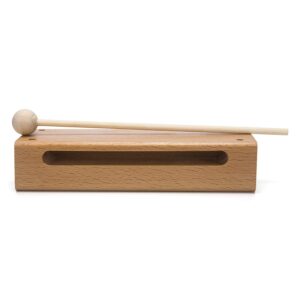 Wood Block Musical Instrument with Mallet Solid Hardwood Percussion Rhythm Blocks