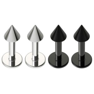 evonix 4pc 16g labret piercing jewelry monroe stud lip rings hypoallergenic surgical steel spike black 6mm