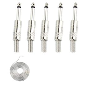 1/4" audio plugs 6.35 mm plug ts male 1/4 inch solder type mono plug straight design connector with spring for dj mixer speaker guitar cables phono patch cable microphone cables alloy ( 5 pack )