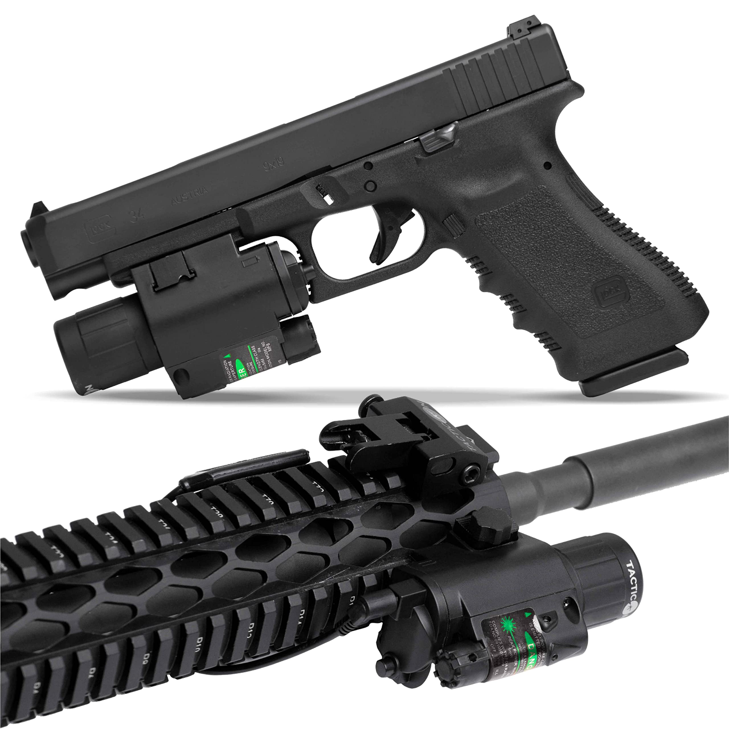 Tacticon Armament Green Laser Flashlight for Handgun or Rifle with Picatinny Rail Mount and Tail Switch (Green-Laser)