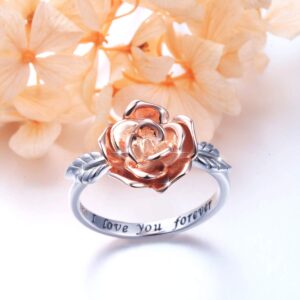 S925 Sterling Silver Rose Flower Love Jewelry Bands Promise Purity Ring for Women Size 7