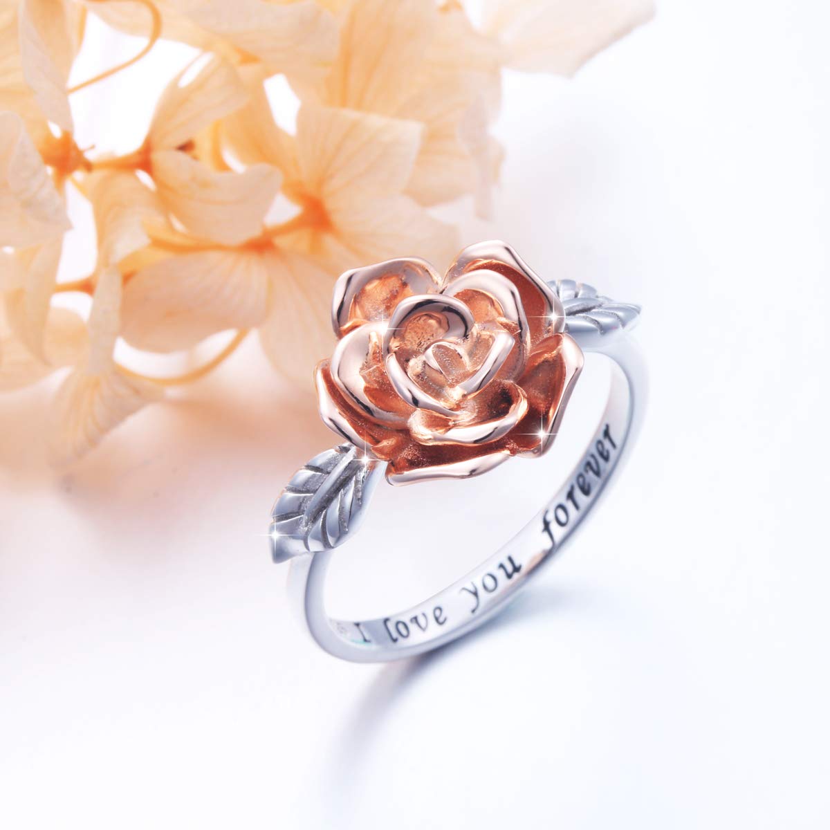 S925 Sterling Silver Rose Flower Love Jewelry Bands Promise Purity Ring for Women Size 7