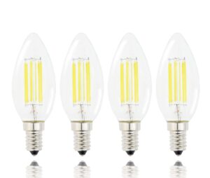 lamsky e14 led filament candle shape light bulb,e14 european base bulb,daylight 6000k 600lm 60w equivalent,c35 clear glass torpedo shape bullet top,no-dimmable (4-pack)