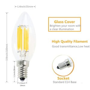 Lamsky E14 LED Filament Candle Shape Light Bulb,E14 European Base Bulb,Daylight 6000K 600LM 60W Equivalent,C35 Clear Glass Torpedo Shape Bullet Top,No-Dimmable (4-Pack)