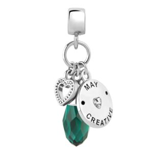 QueenCharms Heart Love Jan-Dec Simulated Birthstone Charm 12 Colors Birthday Beads For Bracelets (May)