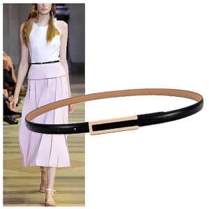 Women's Belt Fashion Elegant Dress Skinny Patent Leather Belts Waistband Thin Waist Belt Alloy Gold Buckle, Black, For Waist 28"- 34", Women Size S-M, 4-6