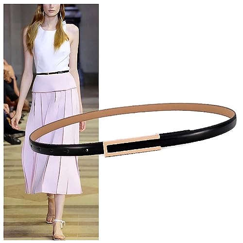 Women's Belt Fashion Elegant Dress Skinny Patent Leather Belts Waistband Thin Waist Belt Alloy Gold Buckle, Black, For Waist 28"- 34", Women Size S-M, 4-6