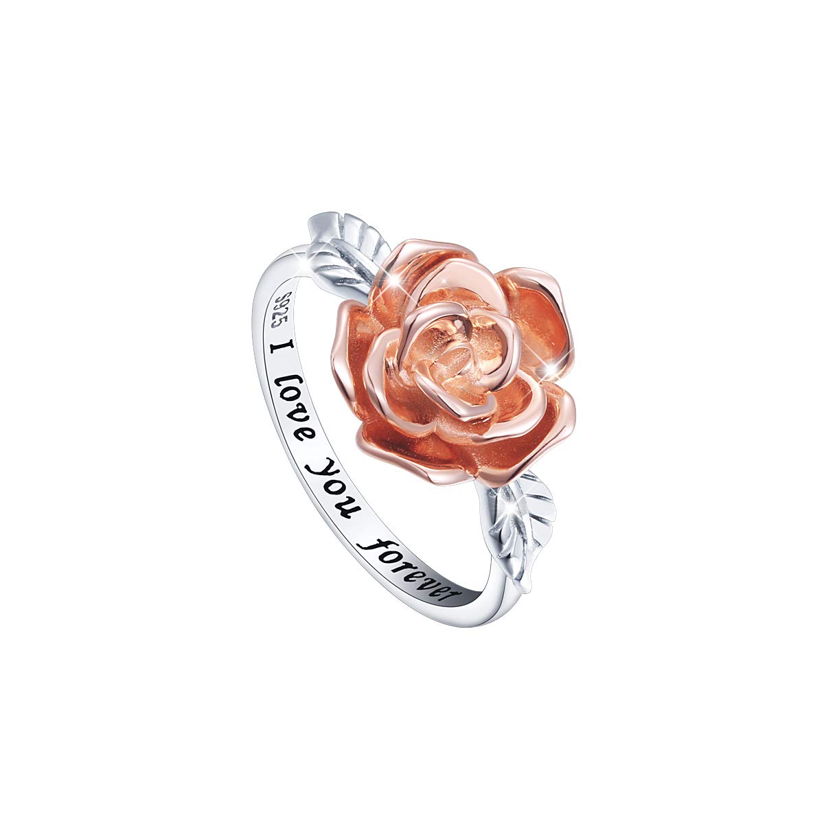 DAOCHONG S925 Sterling Silver Rose Flower Love Wedding Marry Engagement Jewelry Bands Promise Purity Ring for Women Size 8