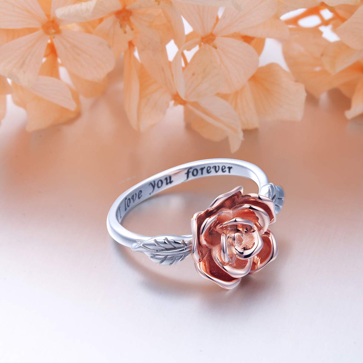 DAOCHONG S925 Sterling Silver Rose Flower Love Wedding Marry Engagement Jewelry Bands Promise Purity Ring for Women Size 8